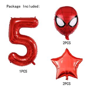 Superhero Spiderman 5th Birthday Decorations Red Number 5 Balloons 32 Inch | The Spiderman Birthday Balloons for Kids Birthday Baby Shower Decorations (Spiderman 5th Birthday)