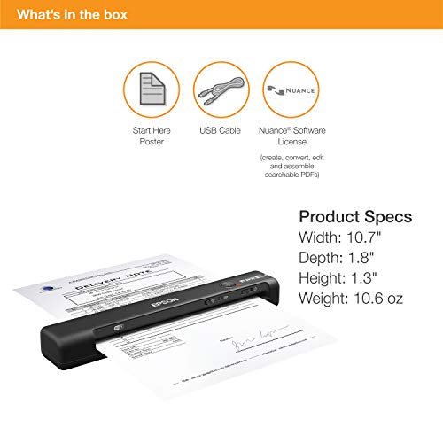 Epson Workforce ES-65WR Wireless Portable Sheet-fed Document Scanner with Premium Accounting Features for PC and Mac