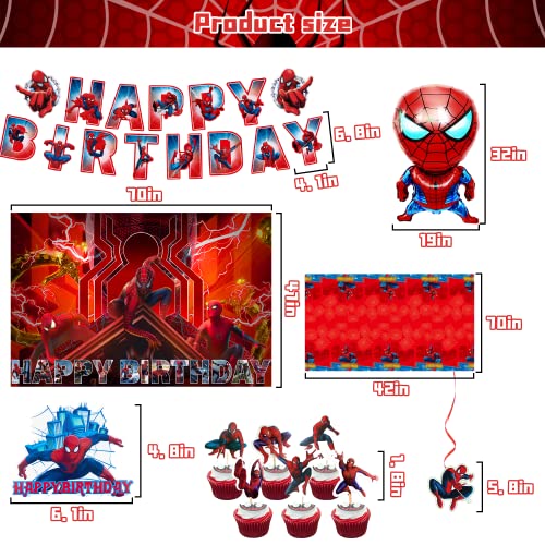 53 Pcs Spidey-men Birthday Decorations Party Supplies Include Happy Birthday Banners, Tablecloths, Cake Toppers ,Cupcake Toppers, Balloons, Hanging Swirls Superhero Birthday Party Supplies