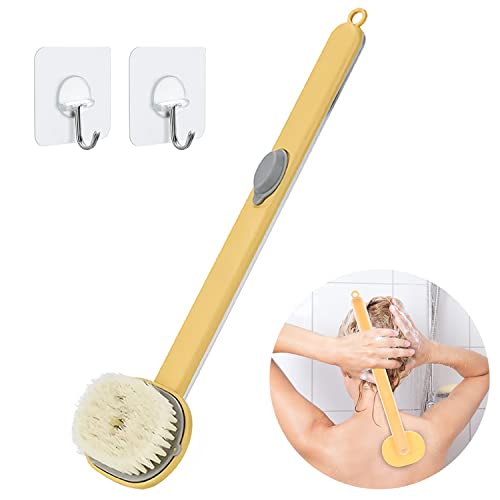 Upgraded Long Handle Bath Body Brush PUSCOBSY Yellow Back Scrubber for Shower with Comfy Bristles Anti Slip Dry Brush for Skin Exfoliating Bath Massage Shower Brush Shower Cleaning Brush(Yellow,14 in)