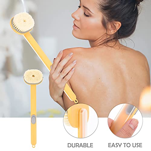 Upgraded Long Handle Bath Body Brush PUSCOBSY Yellow Back Scrubber for Shower with Comfy Bristles Anti Slip Dry Brush for Skin Exfoliating Bath Massage Shower Brush Shower Cleaning Brush(Yellow,14 in)