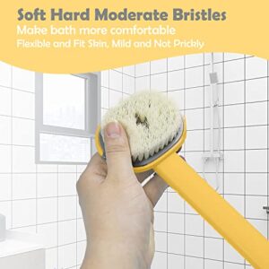 Upgraded Long Handle Bath Body Brush PUSCOBSY Yellow Back Scrubber for Shower with Comfy Bristles Anti Slip Dry Brush for Skin Exfoliating Bath Massage Shower Brush Shower Cleaning Brush(Yellow,14 in)