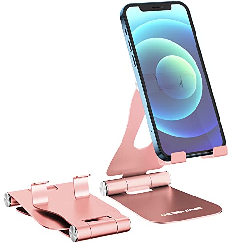 YOSHINE [Latest Version Cell Phone Stand Foldable, Adjustable Phone Stand, Tablet Stand Holder, Aluminum Stand Charging Dock for All Smart Phones and Tablets Desk Phone Accessories-Rose Gold