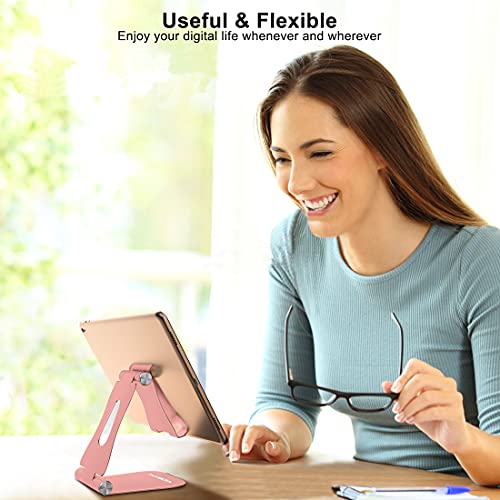 YOSHINE [Latest Version Cell Phone Stand Foldable, Adjustable Phone Stand, Tablet Stand Holder, Aluminum Stand Charging Dock for All Smart Phones and Tablets Desk Phone Accessories-Rose Gold