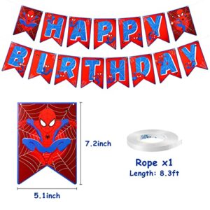 AccontOche Spider Superhero Happy Birthday Banner Bunting, Reusable Swallowtail Flag High Chair Banner Hanging Decor for Nursery, Superhero Theme Birthday Party Decorations Supplies for Baby Kids Boys