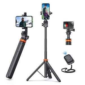 newest 62" phone tripod, eucos selfie stick tripod with remote, upgraded iphone tripod stand & travel tripod, solidest cell phone tripod compatible with iphone 14/13/12 pro max/samsung/gopro/dji