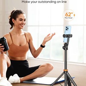 Newest 62" Phone Tripod, EUCOS Selfie Stick Tripod with Remote, Upgraded iPhone Tripod Stand & Travel Tripod, Solidest Cell Phone Tripod Compatible with iPhone 14/13/12 Pro Max/Samsung/GoPro/DJI