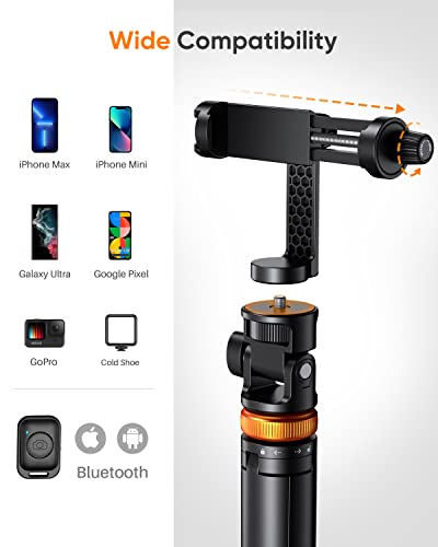 Newest 62" Phone Tripod, EUCOS Selfie Stick Tripod with Remote, Upgraded iPhone Tripod Stand & Travel Tripod, Solidest Cell Phone Tripod Compatible with iPhone 14/13/12 Pro Max/Samsung/GoPro/DJI