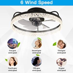 OPFLI Ceiling Fan with Led Lights,Semi Flush Mount Low Profile Fan Light,Dimmable 3 Color,6 Speeds Round Bladeless Ceiling Fan for Kitchen Dining Kids Room