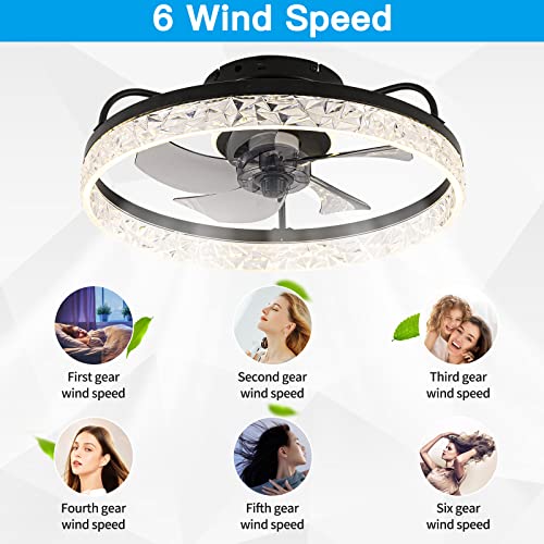 OPFLI Ceiling Fan with Led Lights,Semi Flush Mount Low Profile Fan Light,Dimmable 3 Color,6 Speeds Round Bladeless Ceiling Fan for Kitchen Dining Kids Room