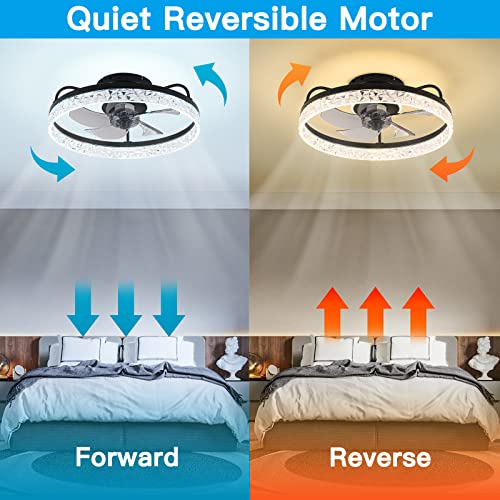 OPFLI Ceiling Fan with Led Lights,Semi Flush Mount Low Profile Fan Light,Dimmable 3 Color,6 Speeds Round Bladeless Ceiling Fan for Kitchen Dining Kids Room