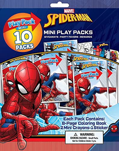 Bendon Mini Play Packs, Each with Mini Coloring Book, 2 Mini Crayons, and a Sticker,10-Pack (Spider-Man)