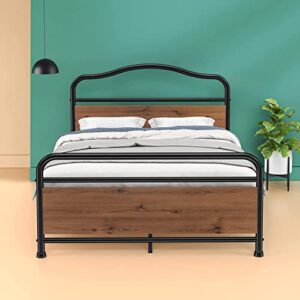 Totnz Queen Size Metal Platform Bed Frame Mattress Foundation with Sturdy Wood Headboard and Footboard No Box Spring Needed Under Bed Storage Steel Slats,Black