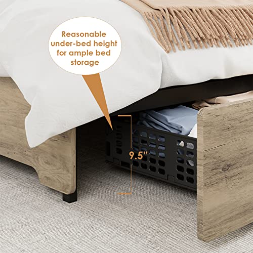 Queen Size Bed Frame with 4 Storage Drawers Modern Industrial Headboard and Footboard, Metal Platform Bed Frame 12 Wood Slats Strong Mattress Foundation No Box Spring Needed Noise-Free, Grayish Brown