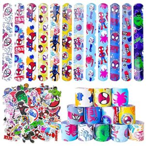 86pcs spidey slap bracelet&stickers - spidey and his amazing friends slap bracelet for kids boys & girls birthday party supplies favors - cartoon spidey party 50pcs stickers carnival prizes