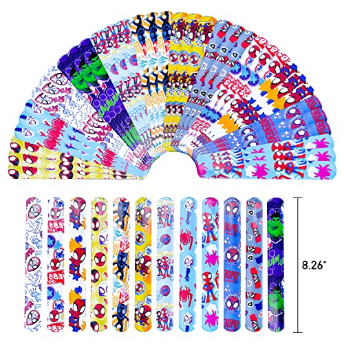 86PCS Spidey Slap Bracelet&Stickers - Spidey and His Amazing Friends Slap Bracelet for Kids Boys & Girls Birthday Party Supplies Favors - Cartoon Spidey Party 50PCS Stickers Carnival Prizes