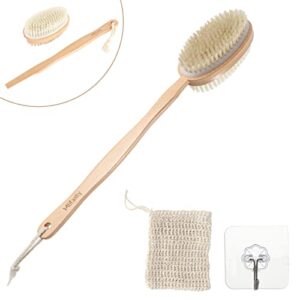 detachable dual-sided long handle shower bath brush with soft and stiff bristles back scrubber body exfoliator dry brush mlifasty