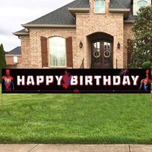 anatanowor large spiderman birthday decoration banner, spiderman happy birthday banner sign, spiderman birthday party decorations supplies(9.8x1.6ft)