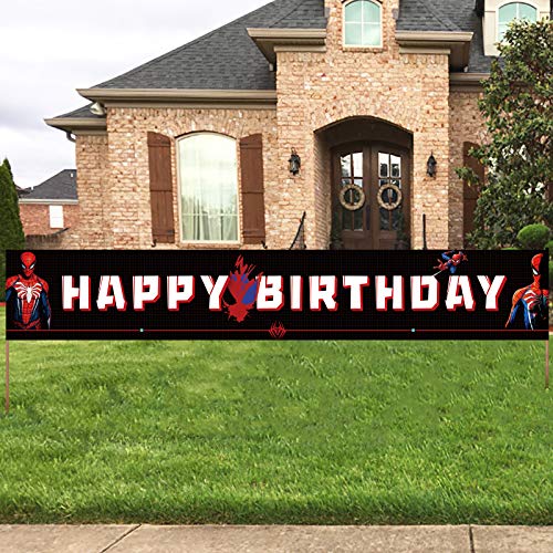 ANATANOWOR Large Spiderman Birthday Decoration Banner, Spiderman Happy Birthday Banner Sign, Spiderman Birthday Party Decorations Supplies(9.8x1.6ft)