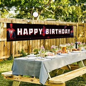 ANATANOWOR Large Spiderman Birthday Decoration Banner, Spiderman Happy Birthday Banner Sign, Spiderman Birthday Party Decorations Supplies(9.8x1.6ft)