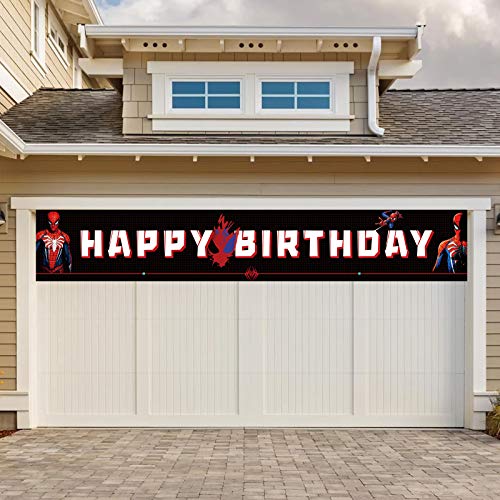 ANATANOWOR Large Spiderman Birthday Decoration Banner, Spiderman Happy Birthday Banner Sign, Spiderman Birthday Party Decorations Supplies(9.8x1.6ft)