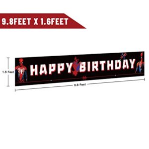 ANATANOWOR Large Spiderman Birthday Decoration Banner, Spiderman Happy Birthday Banner Sign, Spiderman Birthday Party Decorations Supplies(9.8x1.6ft)