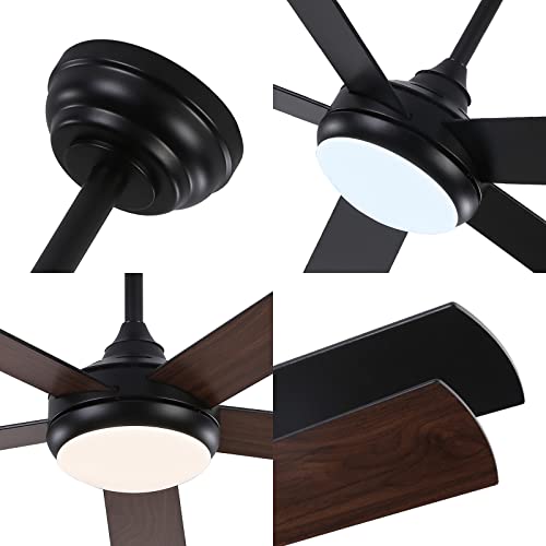 VACILL Low Profile Ceiling Fan with Light Black 52 inch,6 Speed Levels,LED Dimmable,for Farmhouse/Bedroom/Living Room