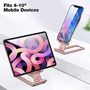 MEISO Cell Phone Stand, Fully Foldable Phone Holder for Desk, Desktop Mobile Phone Cradle Dock Compatible with iPhone, Samsung Galaxy, iPad Mini, Tablets Up to 10” (Rose Gold)