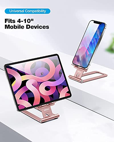 MEISO Cell Phone Stand, Fully Foldable Phone Holder for Desk, Desktop Mobile Phone Cradle Dock Compatible with iPhone, Samsung Galaxy, iPad Mini, Tablets Up to 10” (Rose Gold)