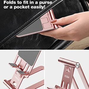 MEISO Cell Phone Stand, Fully Foldable Phone Holder for Desk, Desktop Mobile Phone Cradle Dock Compatible with iPhone, Samsung Galaxy, iPad Mini, Tablets Up to 10” (Rose Gold)