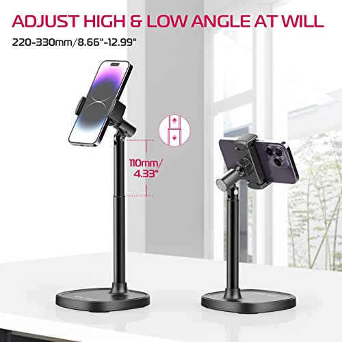 ULANZI Cell Phone Stand Mount for Desk, Vijim HP004 Adjustable Height & Angle Phone Holder, 360 Degree Rotating Desktop Phone Stand for Recording Compatible with iPhone, Samsung Galaxy and All Phones