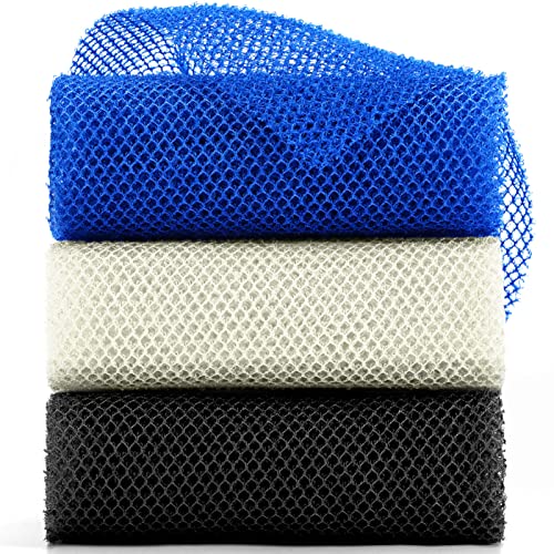 3 Pieces African Bath Sponge African Net Long Net Bath Sponge Exfoliating Shower Body Scrubber Back Scrubber Skin Smoother,Great for Daily Use(Blue,Black,Off-White)