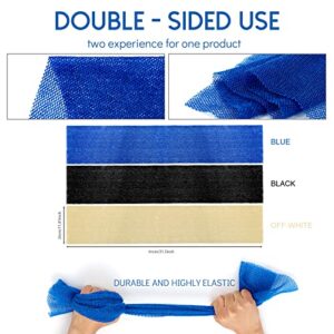 3 Pieces African Bath Sponge African Net Long Net Bath Sponge Exfoliating Shower Body Scrubber Back Scrubber Skin Smoother,Great for Daily Use(Blue,Black,Off-White)