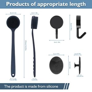 SAMEBUTECO Silicone Bath Brush Body Back Scrubber for Shower & Face Scrubber Set Bath Body Brush with Stainless Steel Inner, Long Handle 11.5 ‘’,Adhesive Free Hook,BPA-Free (3 in 1)