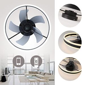 Ekjkldo Modern Ceiling Fan with Light, Low Profile Ceiling Fan with Dimmable Light and Remote,20" Flush Mount Ceiling Fan 3 Light Color 6 Speed for Bedroom Living Room Dining Room Kitchen (Black)