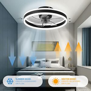 Ekjkldo Modern Ceiling Fan with Light, Low Profile Ceiling Fan with Dimmable Light and Remote,20" Flush Mount Ceiling Fan 3 Light Color 6 Speed for Bedroom Living Room Dining Room Kitchen (Black)