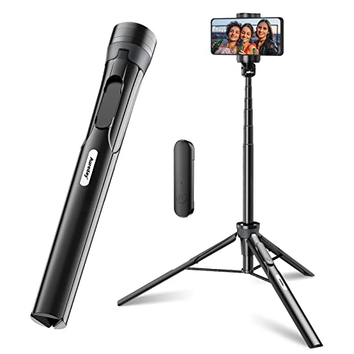 Aureday 60" Phone Tripod Stand, All in One Selfie Stick Tripod for iPhone and Android Cell Phone, Portable iPhone Tripod Stand with Remote for Video Recording/Selfie/Vlogging/Live Streaming