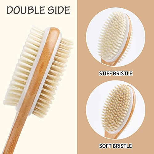 Jekayla Back Scrubber for Shower with Long Handle, Body Exfoliator, Shower Brush for Wet or Dry, Back Brush for Men and Women, Exfoliating Body with Soft Scrub and Stiff Bristles, White