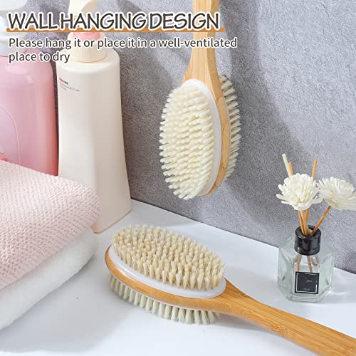 Jekayla Back Scrubber for Shower with Long Handle, Body Exfoliator, Shower Brush for Wet or Dry, Back Brush for Men and Women, Exfoliating Body with Soft Scrub and Stiff Bristles, White