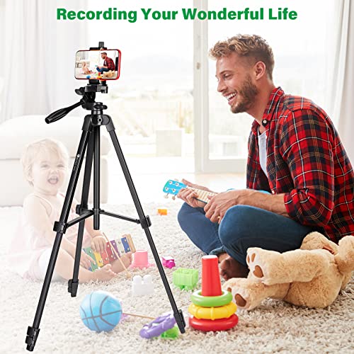 HPUSN Phone Tripod 55-inch Extendable and Lightweight Aluminum Tripod Stand Cell Phone Mount Holder, Wireless Remote, Portable Travel Tripod for Photography, Video Recording, Vlogging