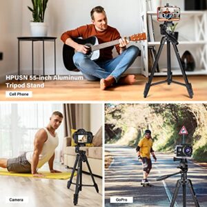 HPUSN Phone Tripod 55-inch Extendable and Lightweight Aluminum Tripod Stand Cell Phone Mount Holder, Wireless Remote, Portable Travel Tripod for Photography, Video Recording, Vlogging