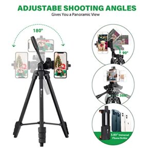 HPUSN Phone Tripod 55-inch Extendable and Lightweight Aluminum Tripod Stand Cell Phone Mount Holder, Wireless Remote, Portable Travel Tripod for Photography, Video Recording, Vlogging