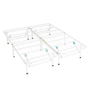 amazon basics foldable metal platform bed frame with tool free setup, 14 inches high, queen, white