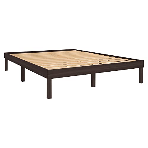 Naomi Home Lucia 14 Inch Solid Wood Platform Bed Full Bed Frame, Pine Wood Full Platform Bed Frame, No Squeak Bed Frame, Bed Frame Full Size, No Box Spring Needed, Sturdy Bed Frame - Espresso