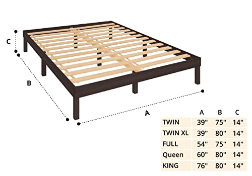 Naomi Home Lucia 14 Inch Solid Wood Platform Bed Full Bed Frame, Pine Wood Full Platform Bed Frame, No Squeak Bed Frame, Bed Frame Full Size, No Box Spring Needed, Sturdy Bed Frame - Espresso