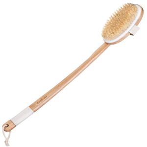 long handle bath brush for shower - 20 inch - back brush, shower brush, detachable natural stiff bristle back scrubber. great gift for men & women or elderly (regular bristles)