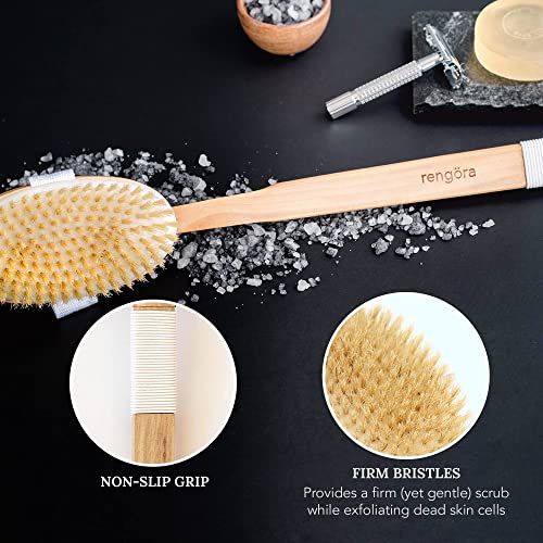 Long Handle Bath Brush for Shower - 20 inch - Back Brush, Shower Brush, Detachable Natural Stiff Bristle Back Scrubber. Great Gift for Men & Women or Elderly (Regular Bristles)