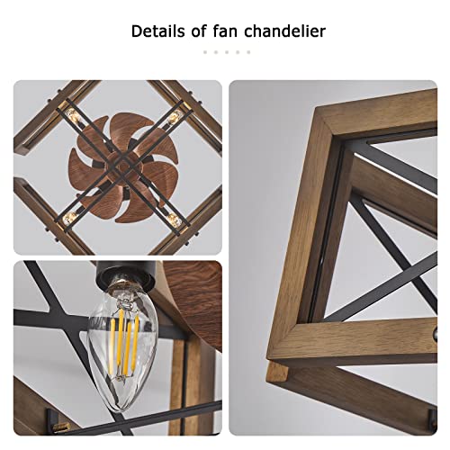 DUJAHMLAND Farmhouse Flush Mount Ceiling Fan with Light, 20 Inch Industry Wood Low Profile Ceiling Fan with Light Remote Control for Bedroom Living Room Kitchen (Antique Wood 4-Light)