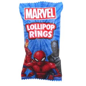 Marvel Lollipop Rings Birthday Decorations Individually Wrapped Candy Party Favors Spider-Man Iron Man Black Panther Character Shaped Suckers 18 Count