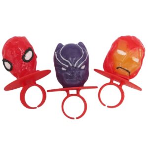 Marvel Lollipop Rings Birthday Decorations Individually Wrapped Candy Party Favors Spider-Man Iron Man Black Panther Character Shaped Suckers 18 Count